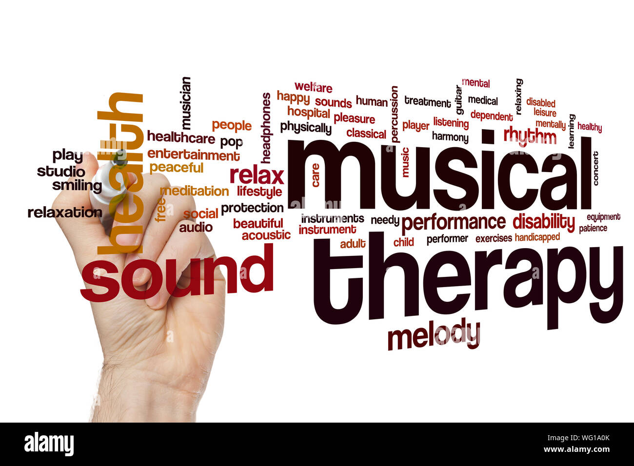 Musical therapy word cloud concept Stock Photo - Alamy
