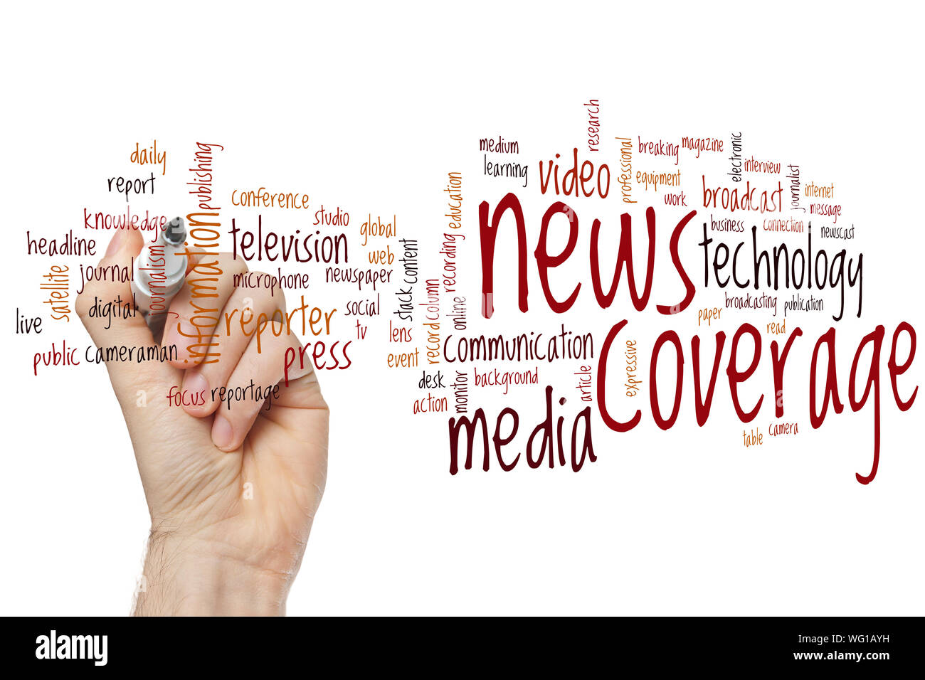 News coverage word cloud concept Stock Photo - Alamy