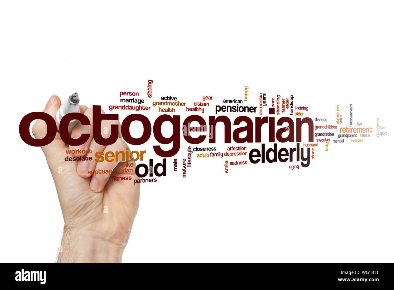 Octogenarian word cloud concept Stock Photo - Alamy
