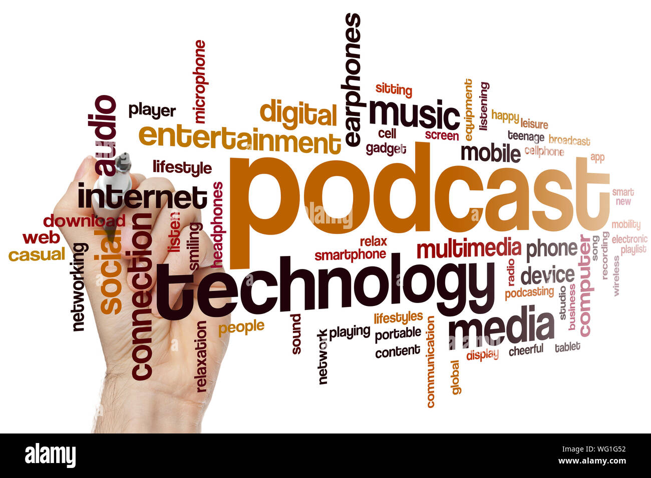 Podcast word cloud concept Stock Photo - Alamy