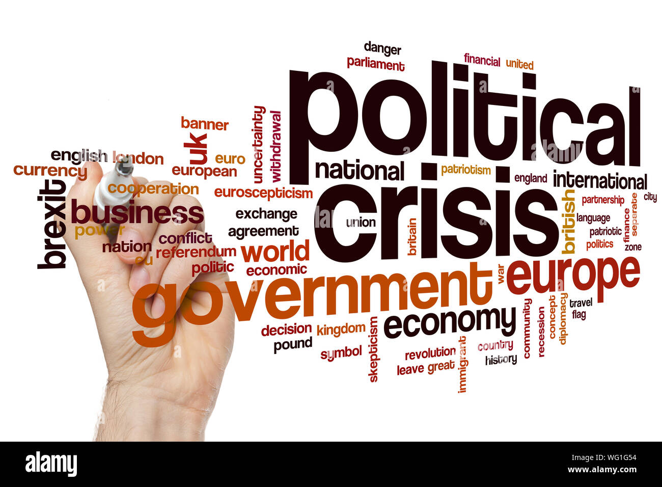 Political crisis word cloud concept Stock Photo - Alamy
