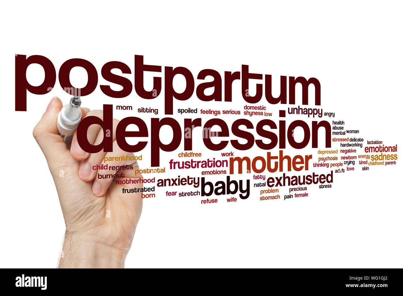Postpartum depression word cloud concept Stock Photo - Alamy