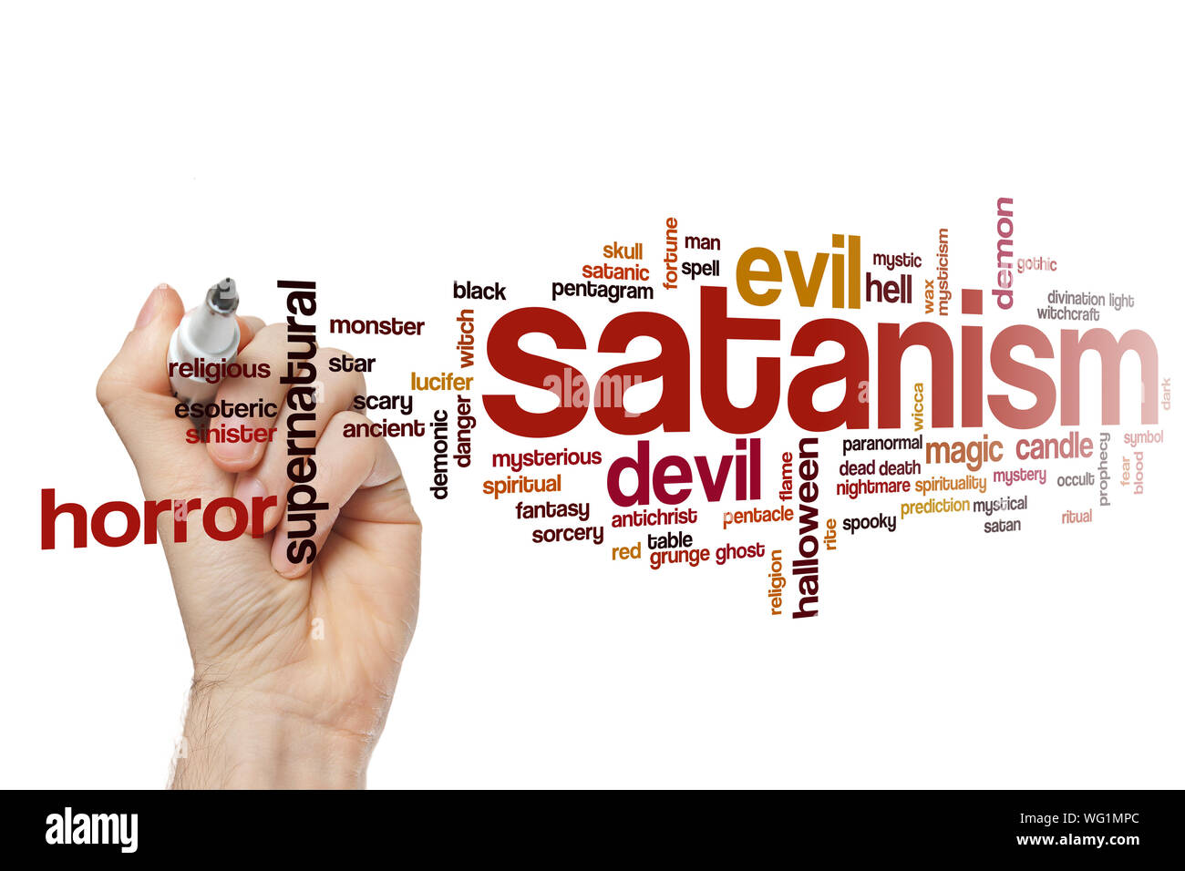 Satanism word cloud concept Stock Photo - Alamy