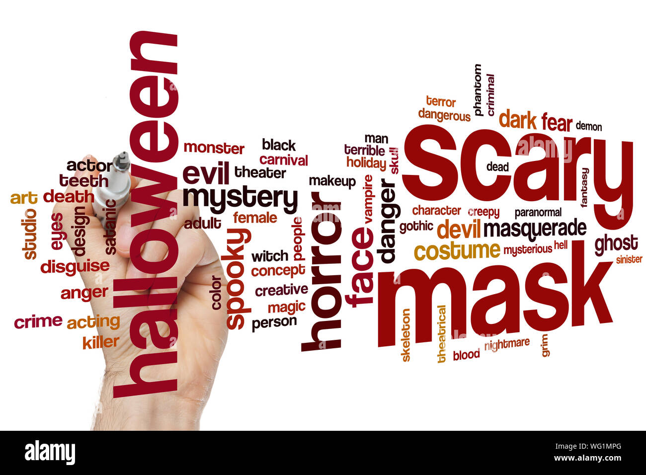 Scary mask word cloud concept Stock Photo - Alamy