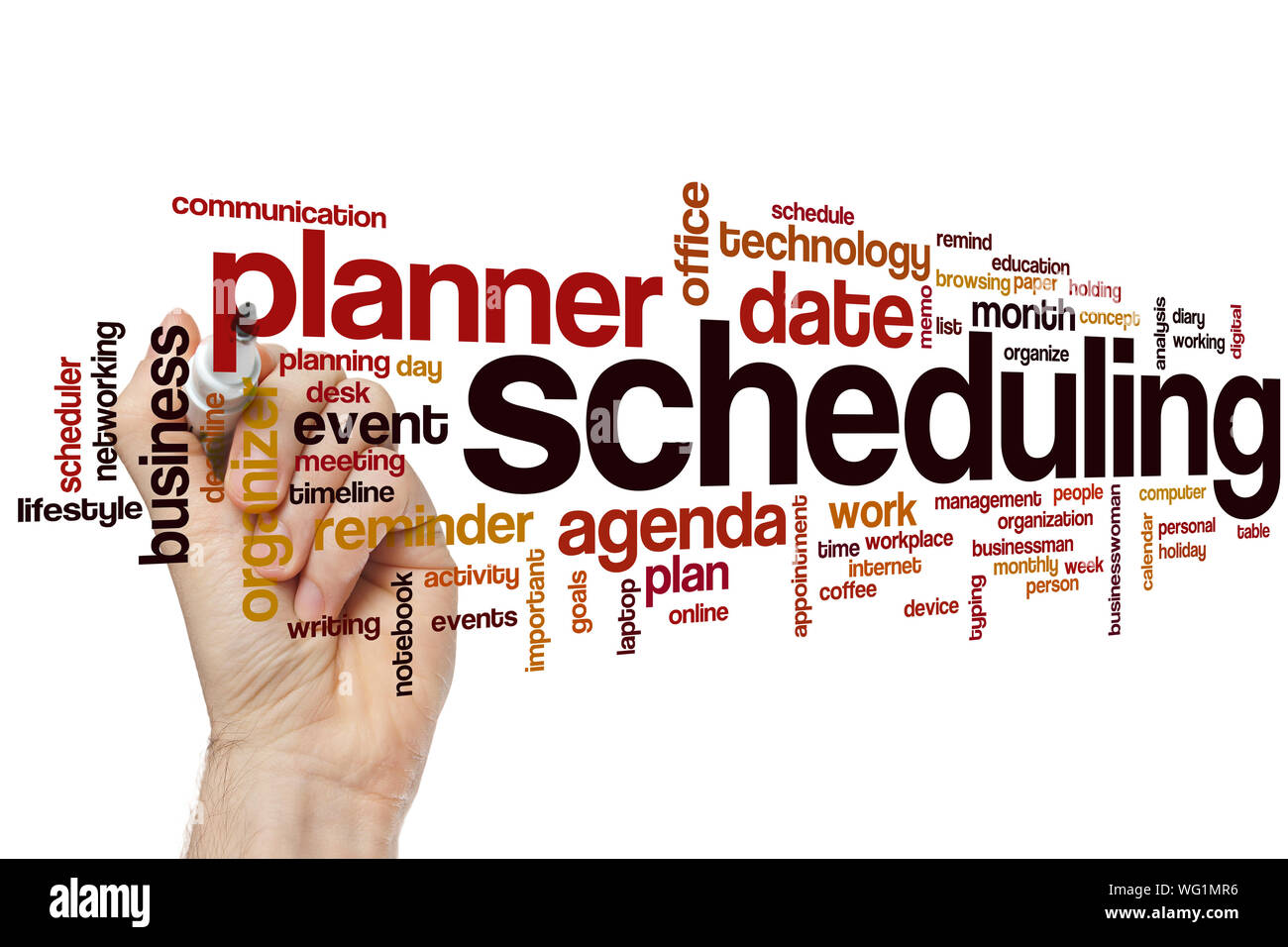Scheduling word cloud concept Stock Photo - Alamy