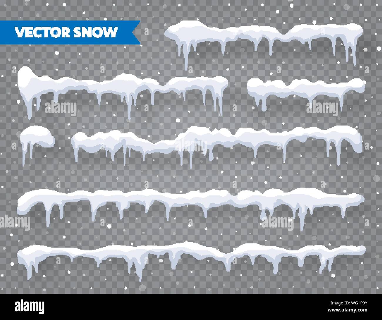 Snow, ice cap with shadow set. Snowfall with snowflakes. Winter season ...