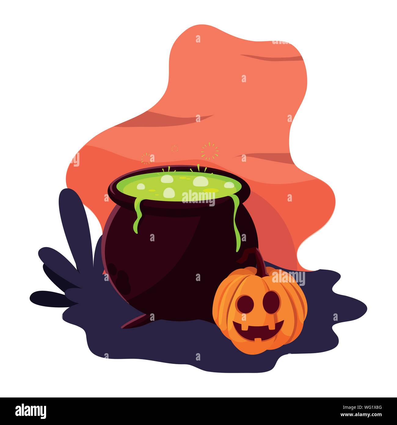 pumpkin cauldron happy halloween celebration design vector illustration ...