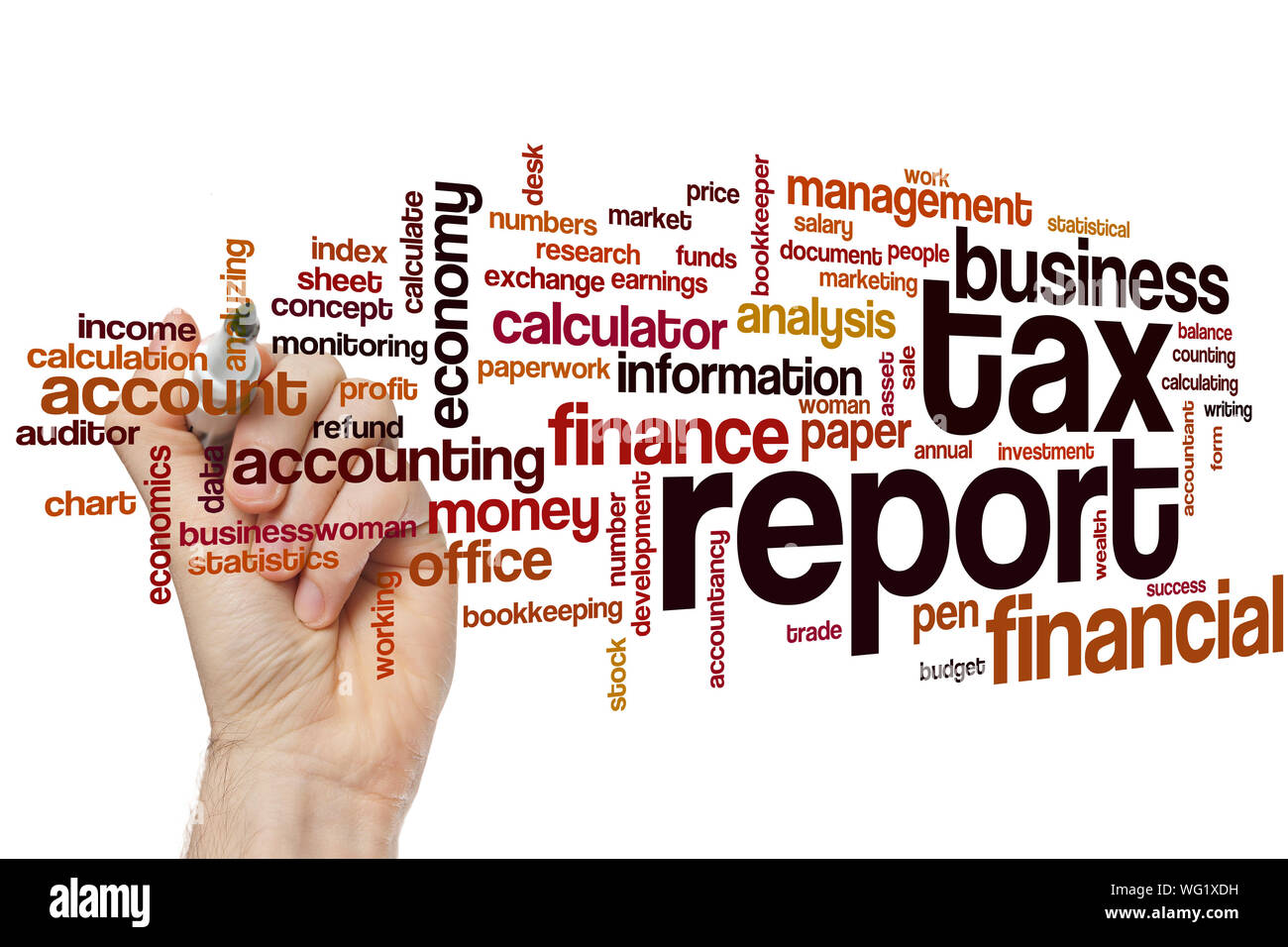 Tax report word cloud concept Stock Photo - Alamy