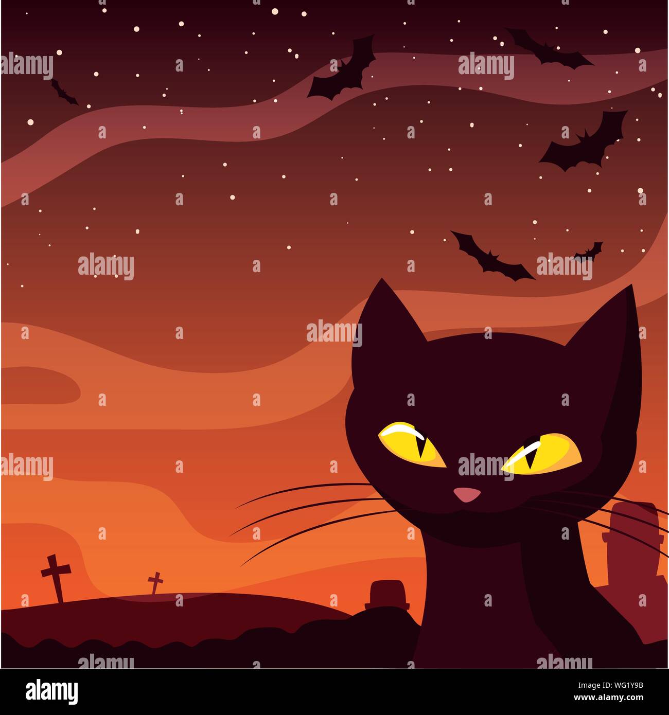 black cat happy halloween celebration design vector illustration Stock ...