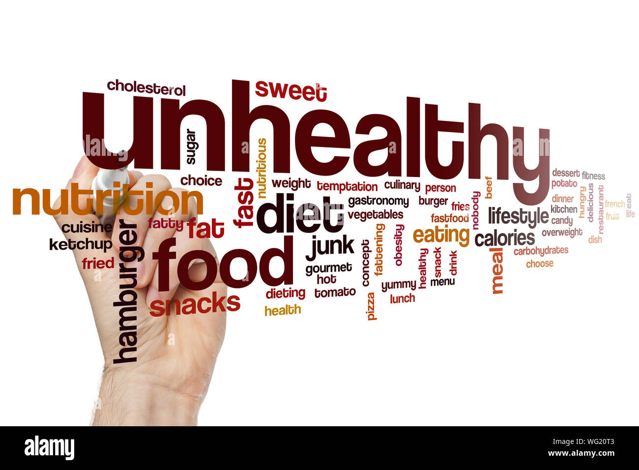 Unhealthy word cloud concept Stock Photo - Alamy