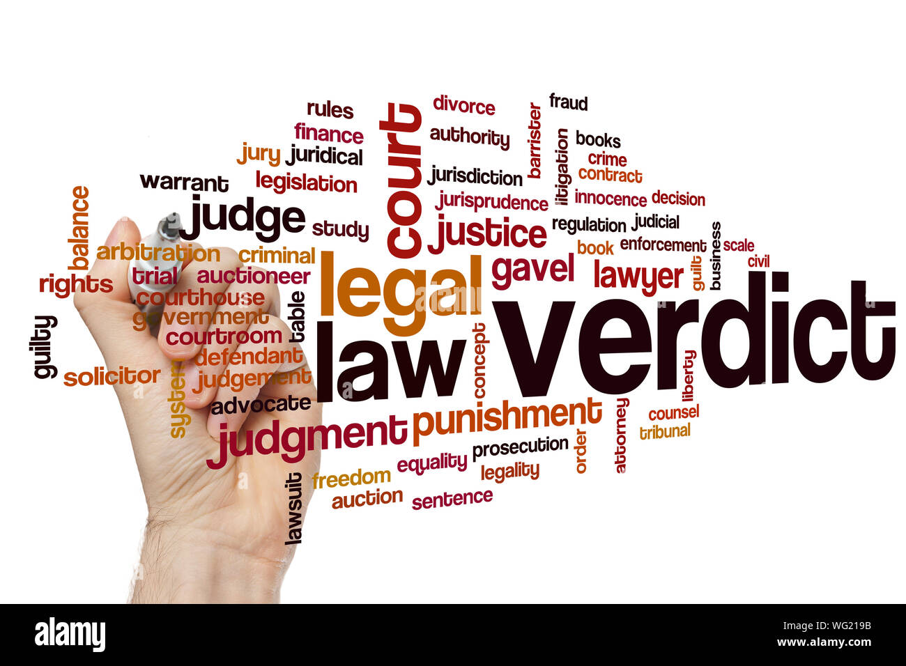 Verdict word cloud concept Stock Photo - Alamy