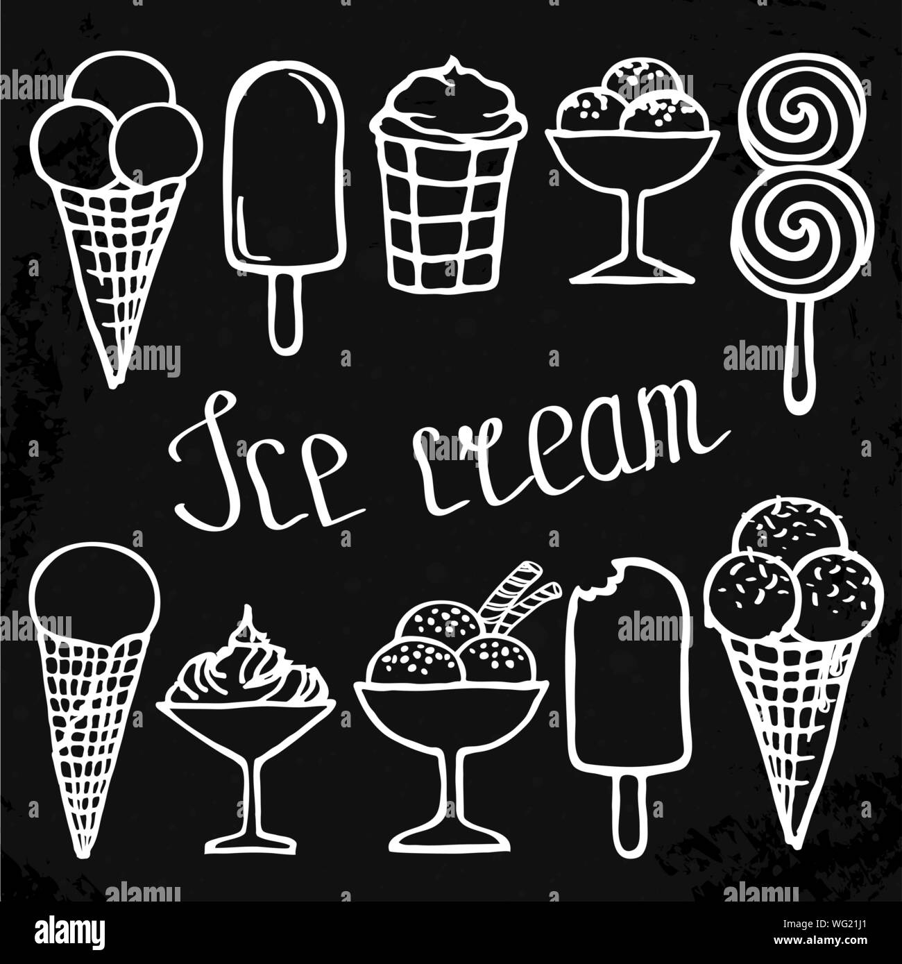 Ice cream icons set in sketch style. Ice cream logo doodle collection ...
