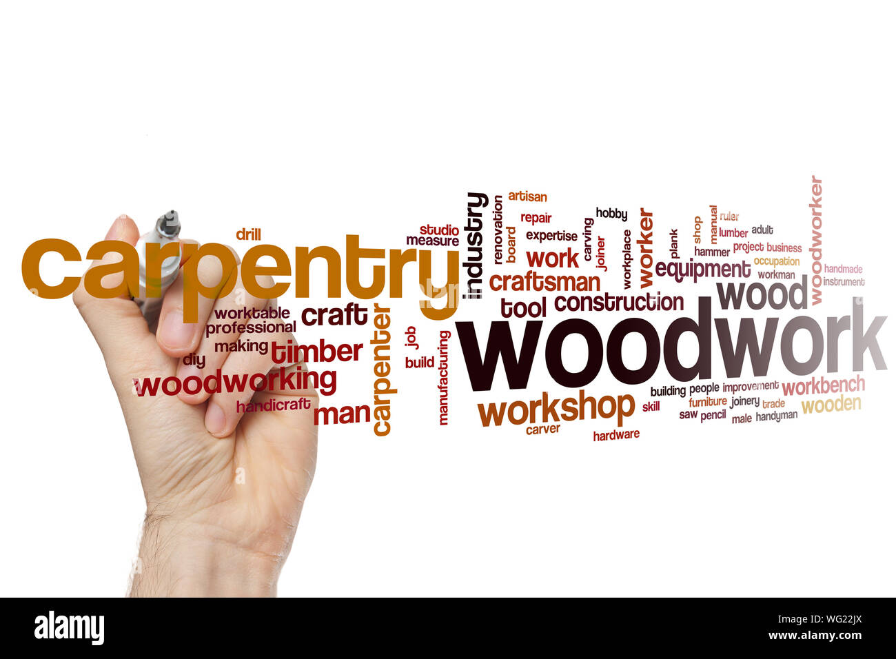 Woodwork word cloud concept Stock Photo - Alamy