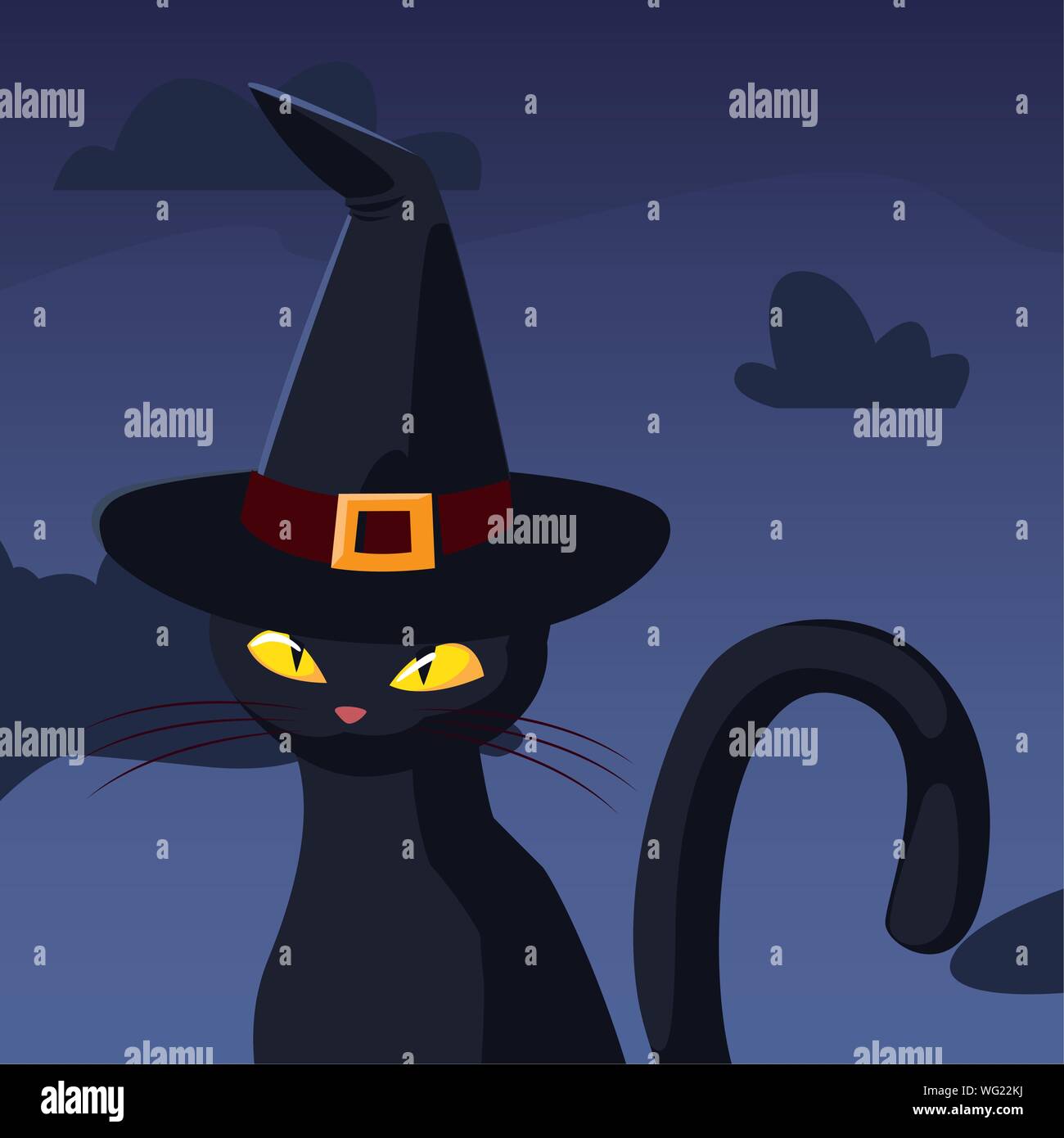 black cat with hat happy halloween celebration design vector ...