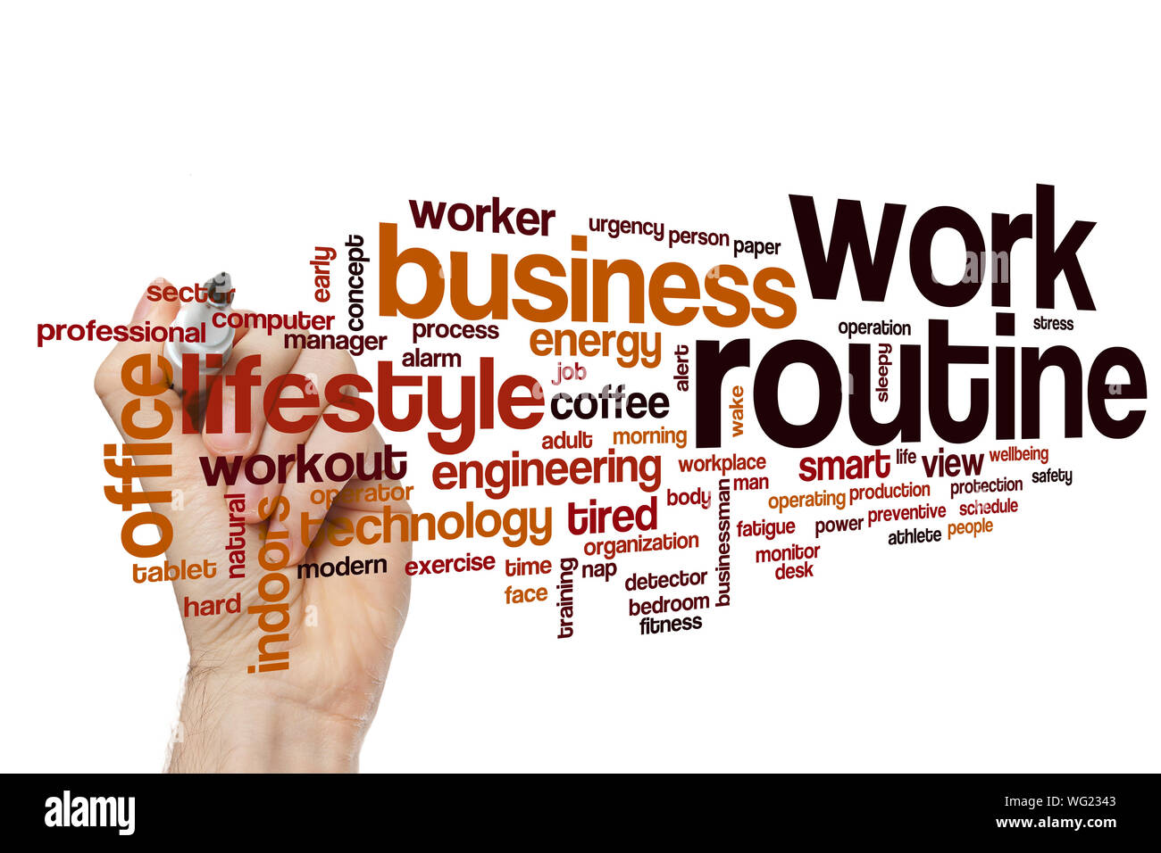 Work routine word cloud concept Stock Photo - Alamy