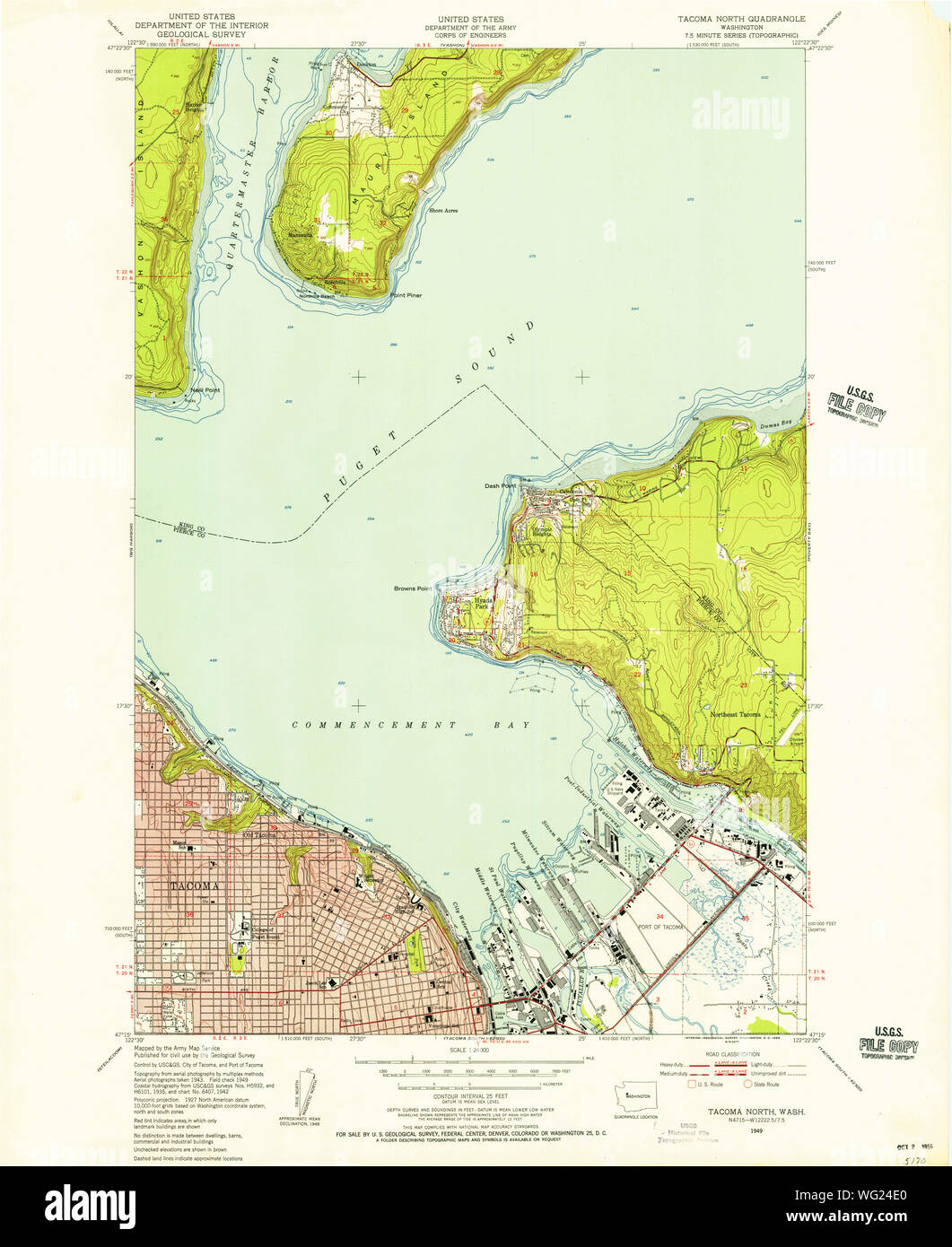 USGS Topo Map Washington State WA Tacoma North 244152 1949 24000 ...