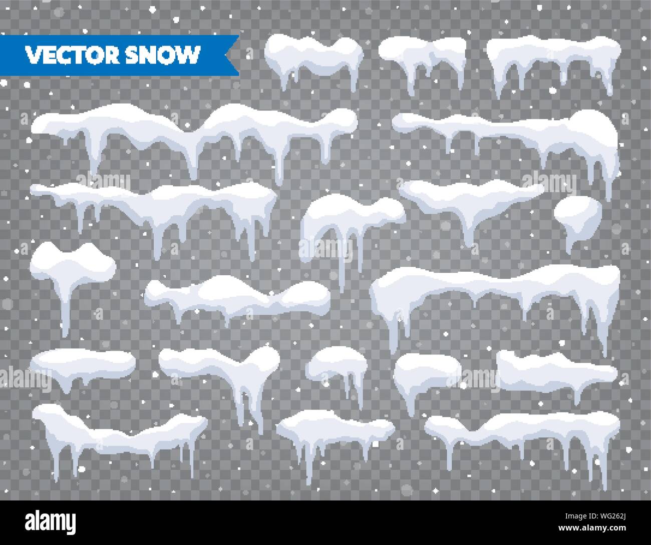 Snow, ice cap collection. Snowfall with snowflakes. Winter season ...