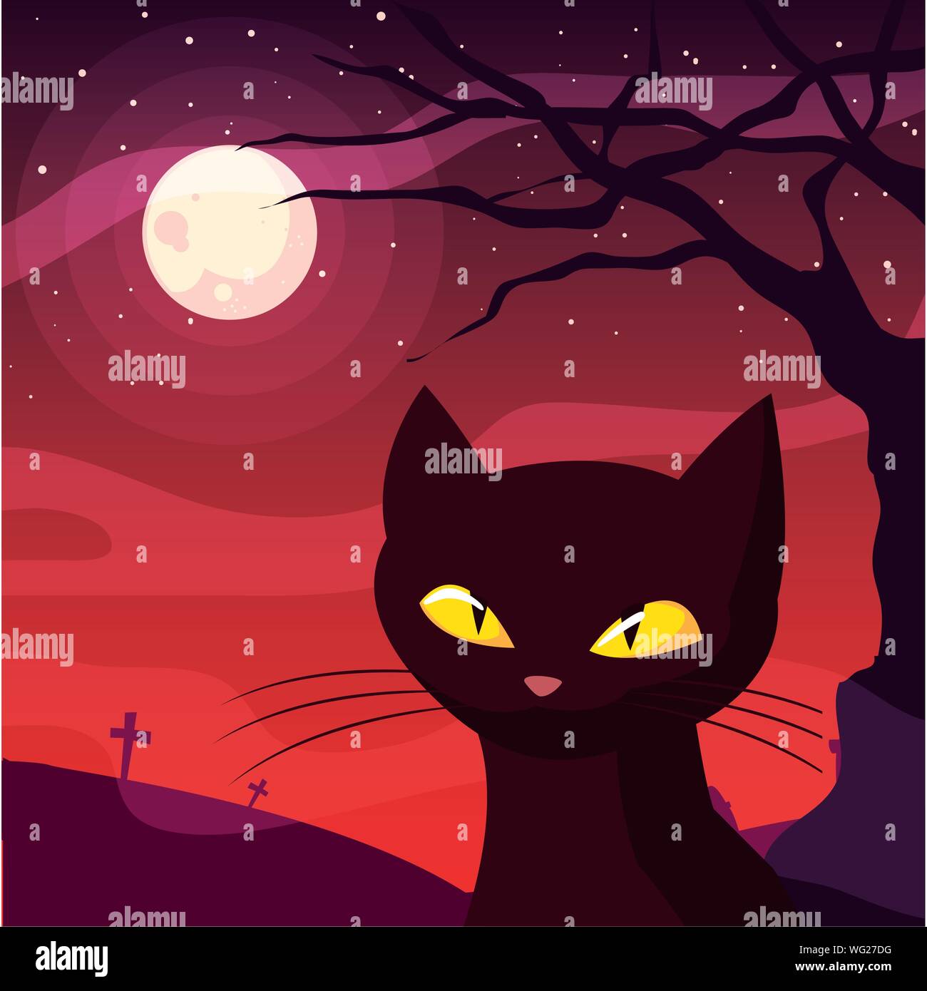 black cat happy halloween celebration design vector illustration Stock ...