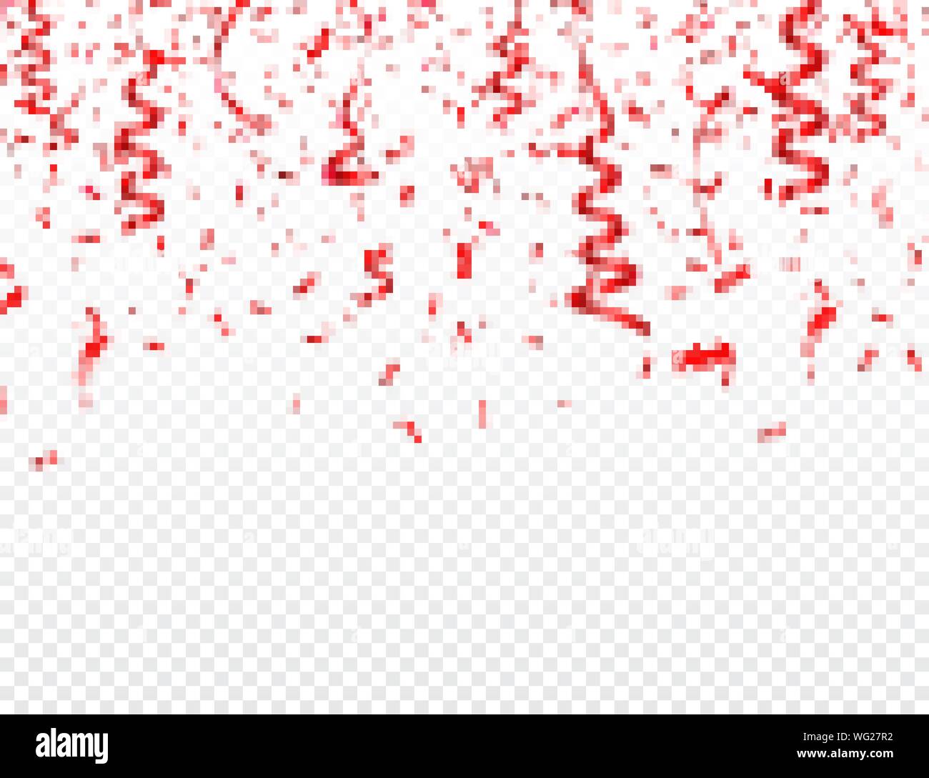 Christmas, Valentines day red confetti with ribbon on transparent ...