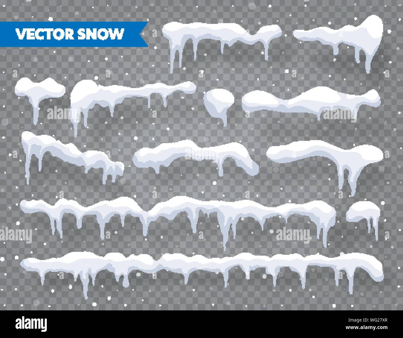 Snow, ice cap with shadow set. Snowfall with snowflakes. Winter season ...