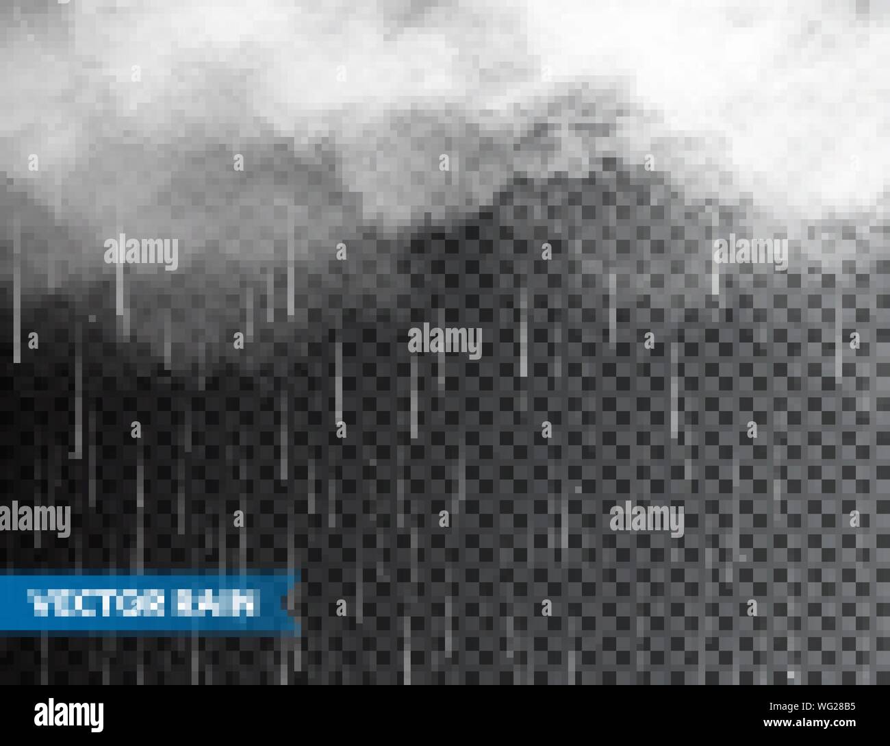 Realistic rain with clouds on transparent background. Rainfall, water ...