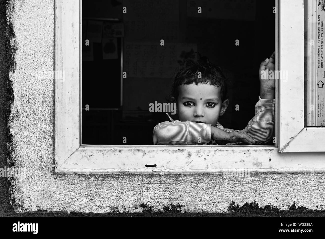 Person Looking Through Window Exterior Black and White Stock Photos ...