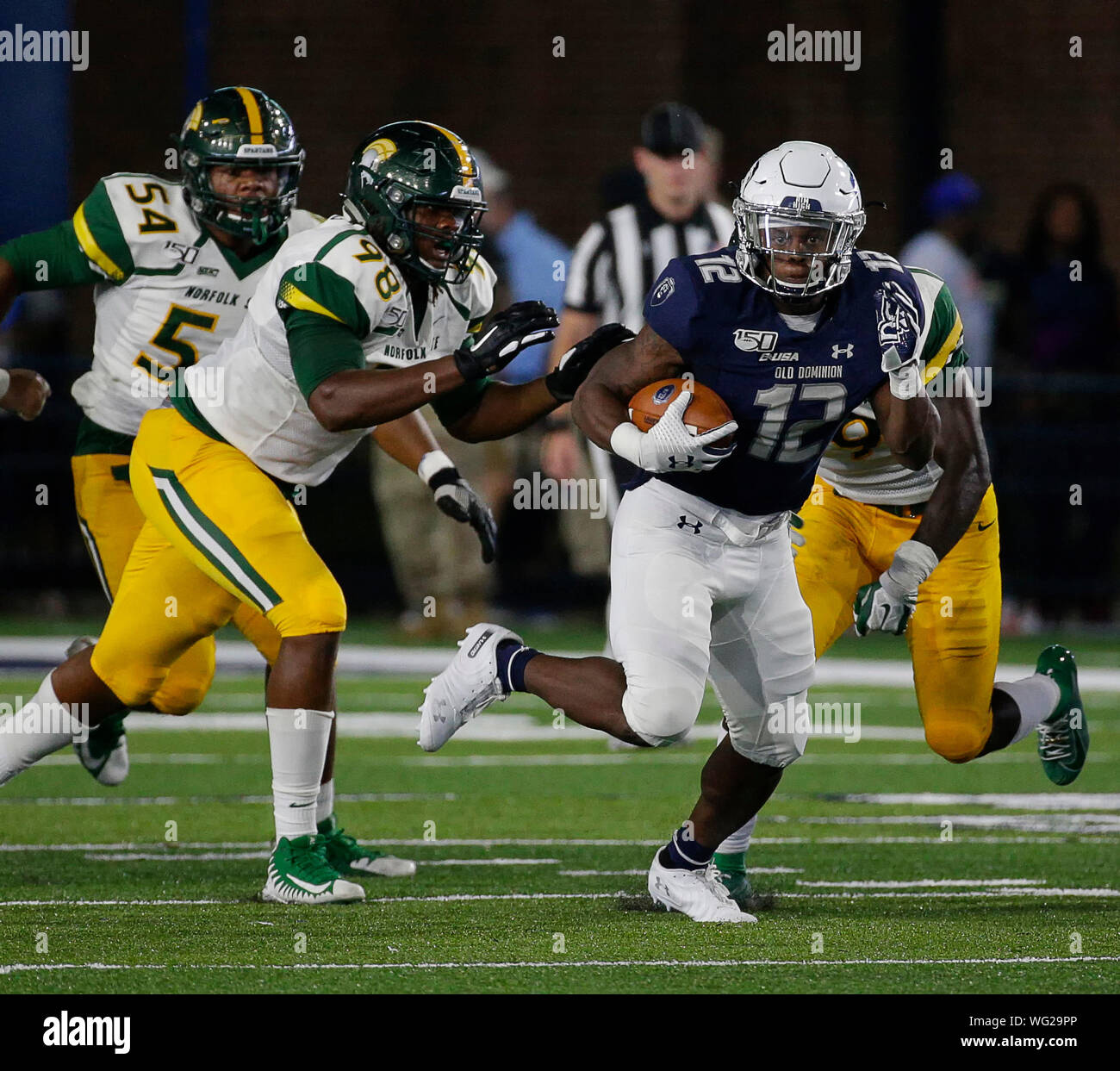 August 31, 2019: ODU Monarchs RB #12 Lala Davis runs with the football ...