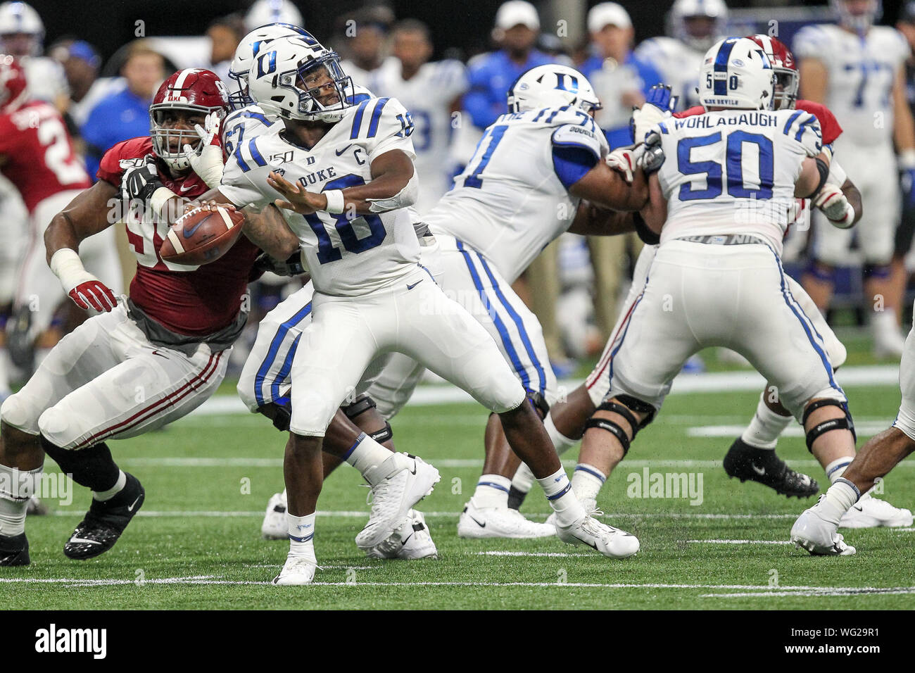 August 31, 2019: Duke's Quentin Harris (18) looks for a receiver during ...
