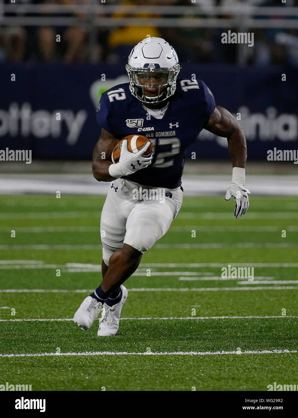 August 31, 2019: ODU Monarchs RB #12 Lala Davis runs with the football ...