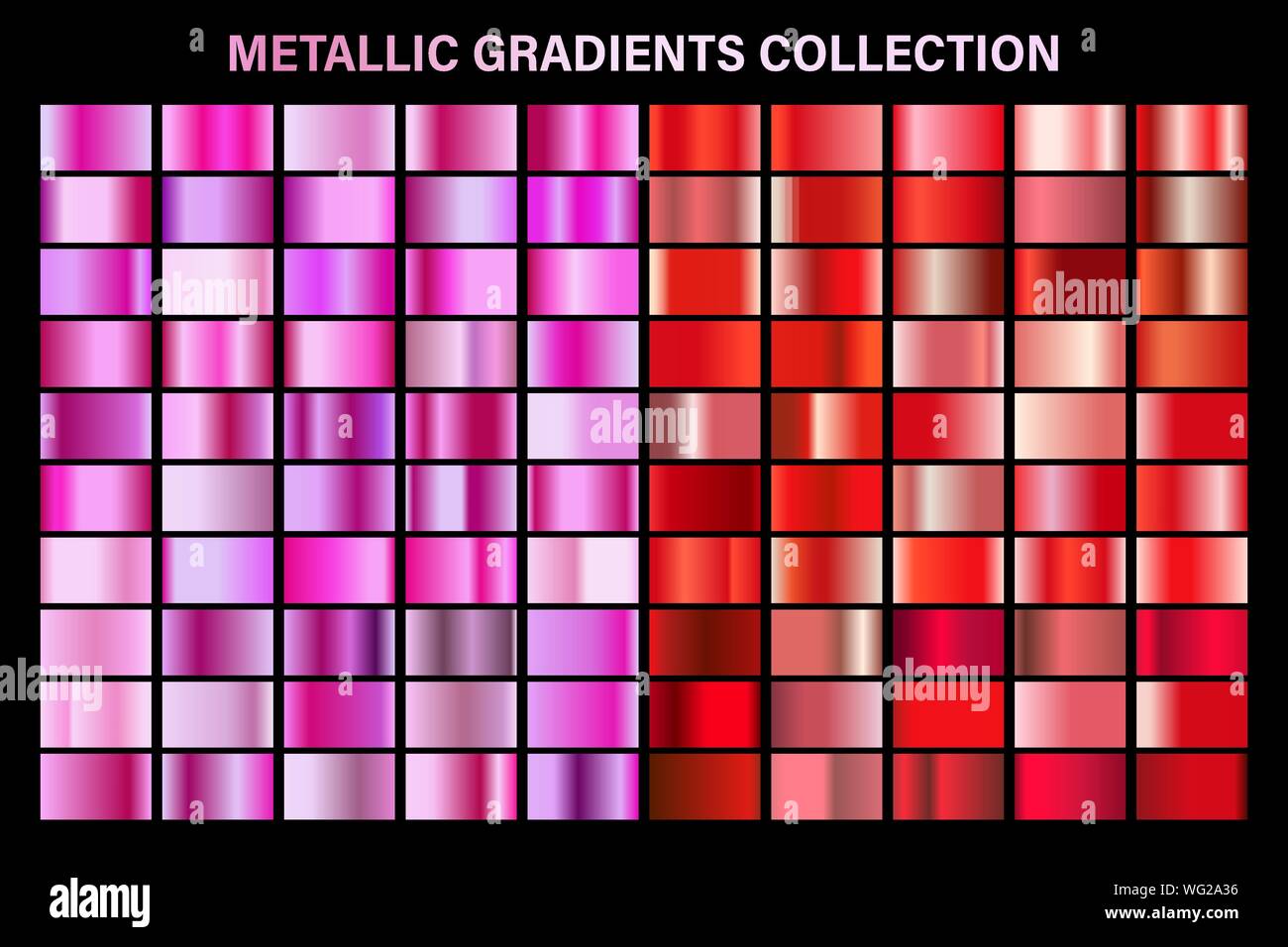 Pink and red ruby glossy gradient, metal foil texture. Color swatch set ...