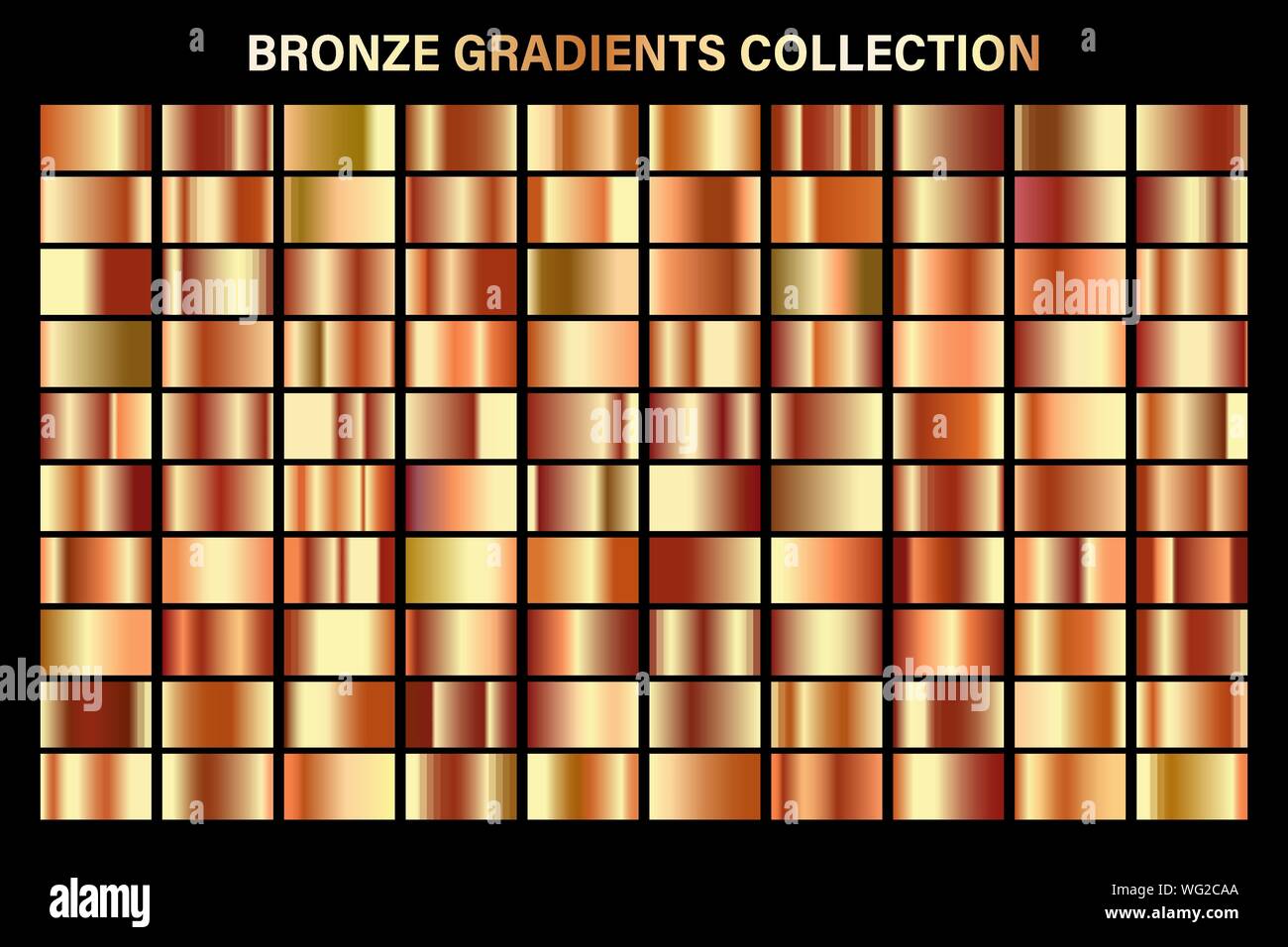 Bronze, orange glossy gradient, metal foil texture. Color swatch set ...