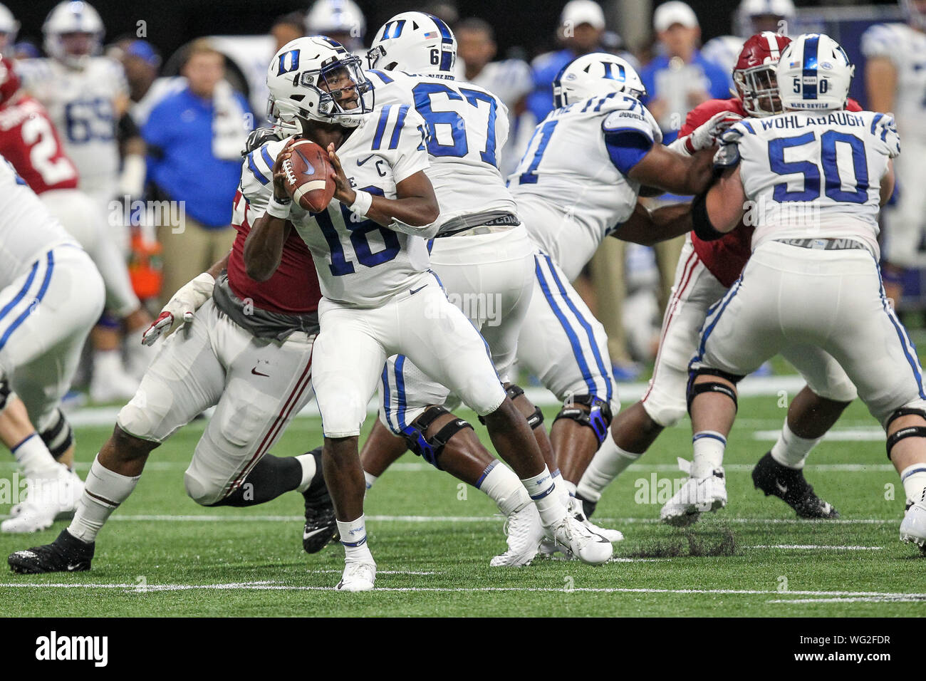 August 31, 2019: Duke's Quentin Harris (18) looks for a receiver during ...
