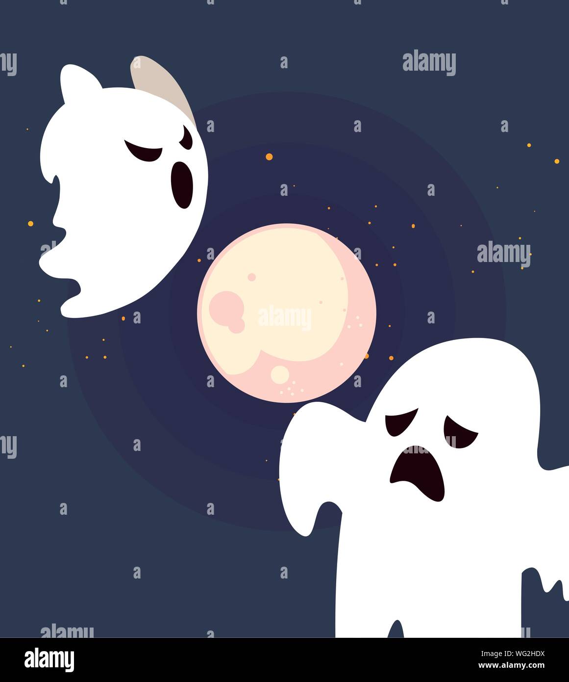 ghosts moon night happy halloween celebration design vector ...