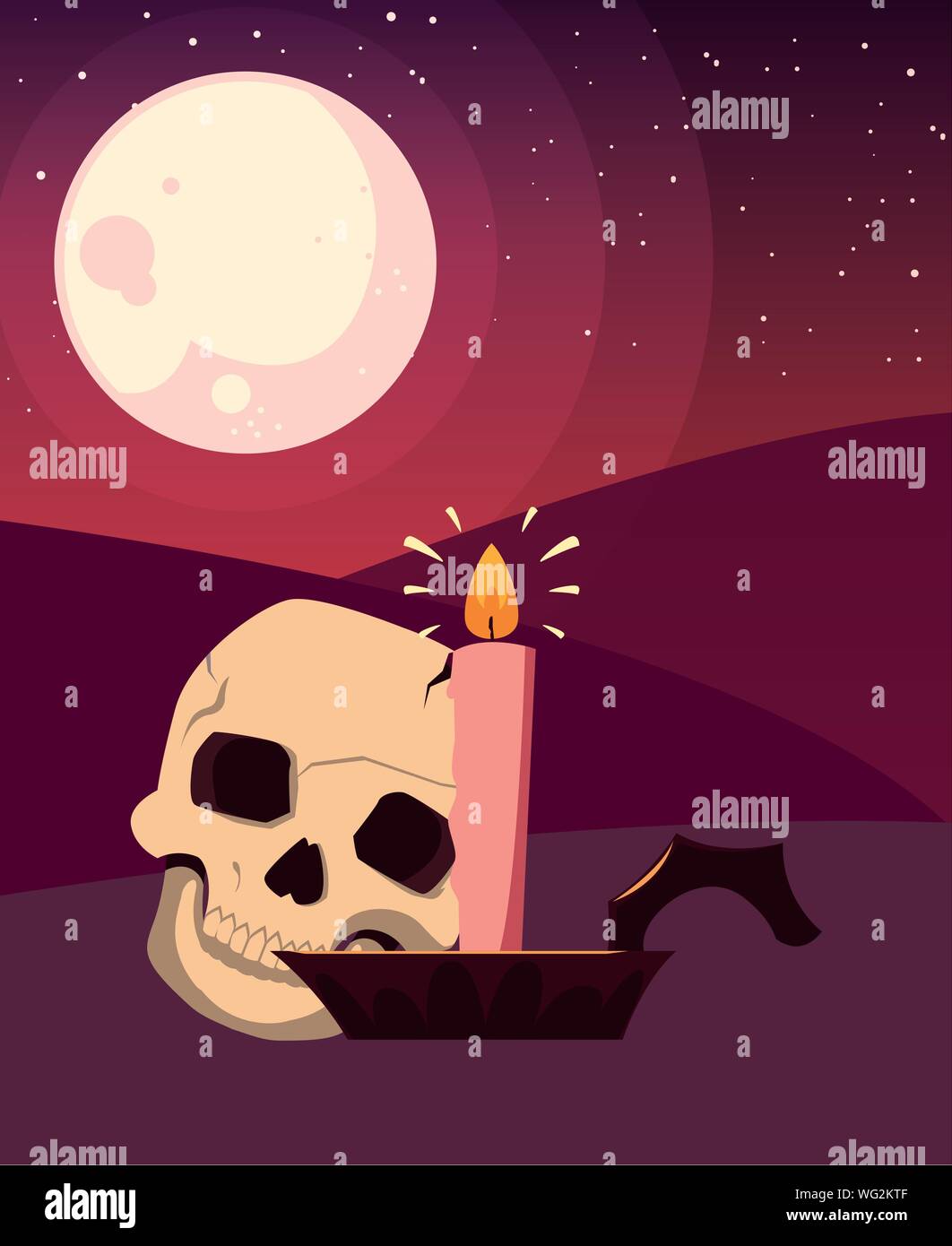 skull and candle happy halloween vector illustration Stock Vector Image ...