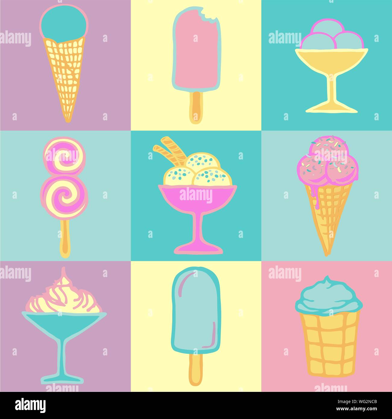 Ice cream icons set in sketch style. Colorful ise cream collection ...