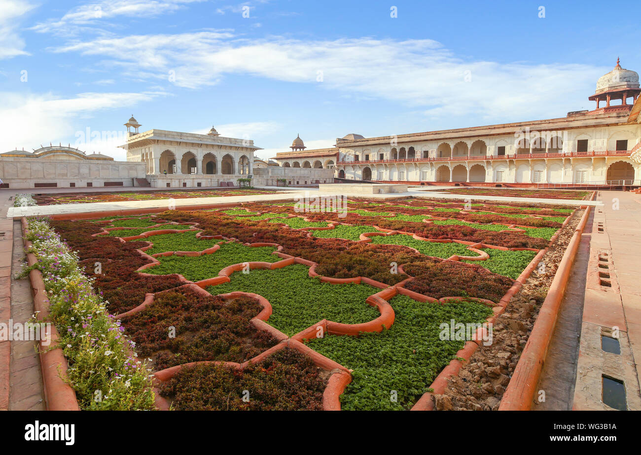 Agra Fort white marble royal palace with decorated garden of the ...