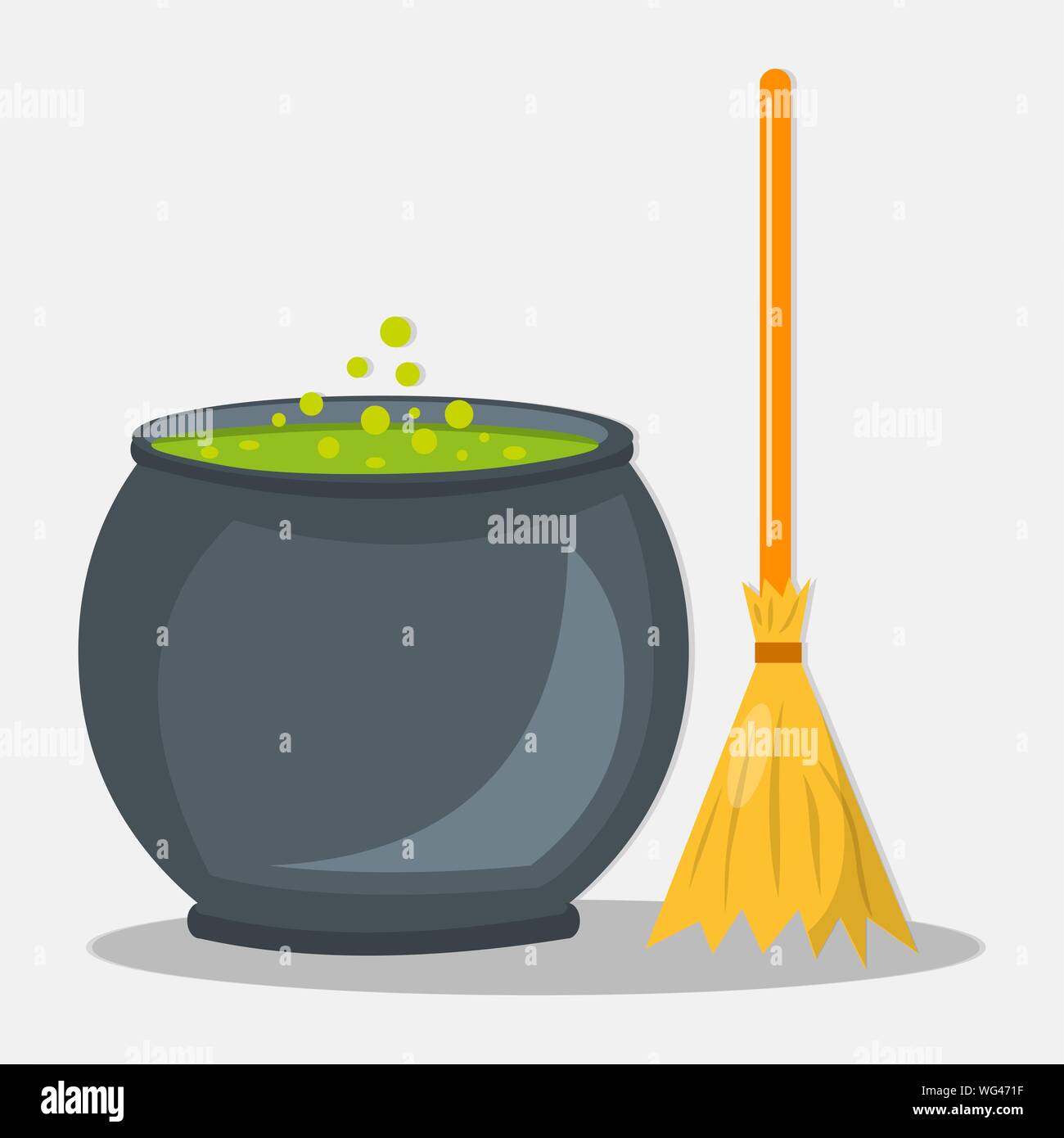 magic potion pot and broom witch for halloween concept vector ...