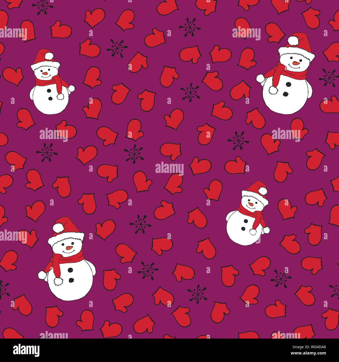 Christmas seamless pattern with snowman, fir trees and snowflakes ...