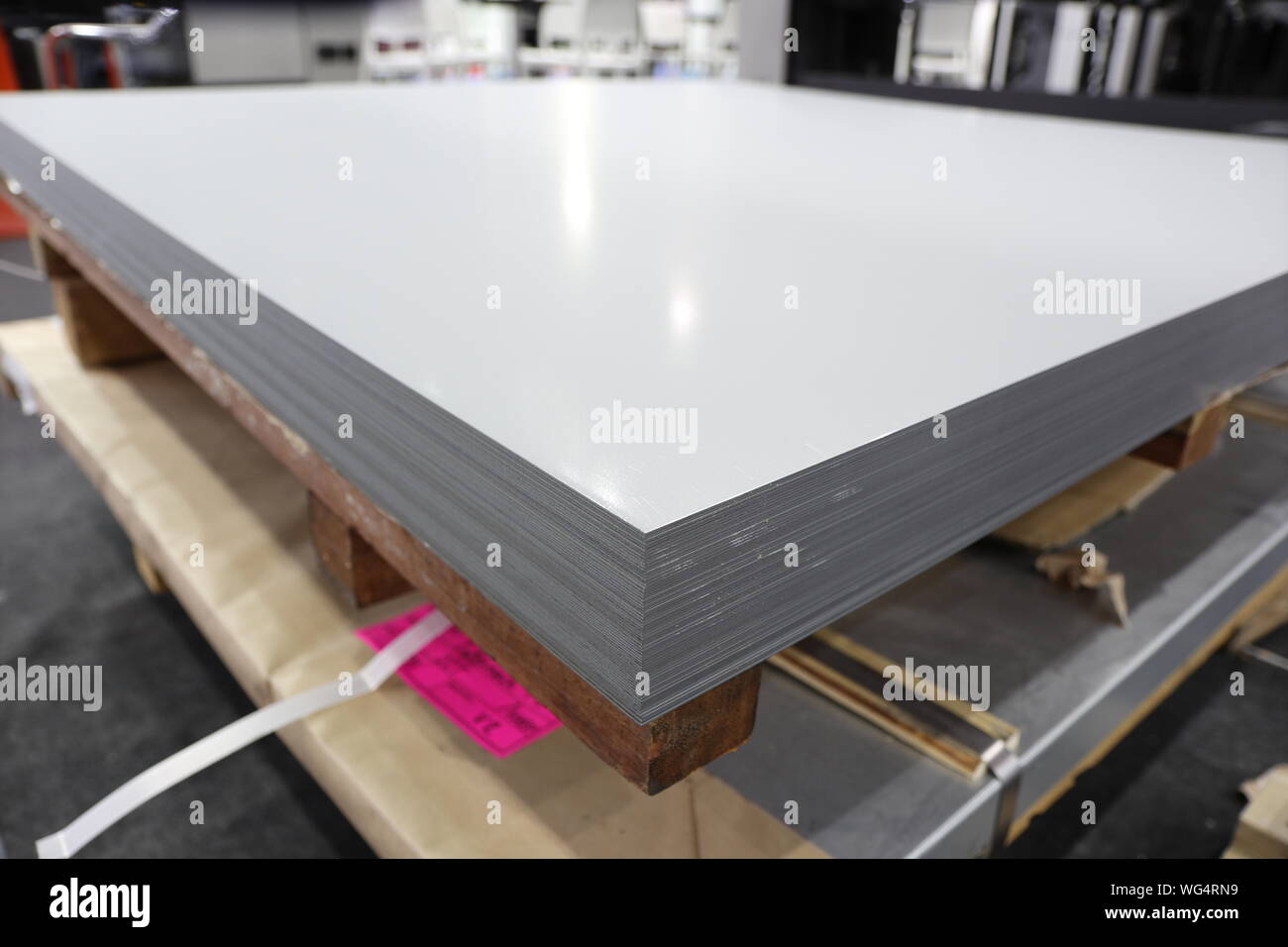 Stack of steel sheets ; ready to use ; stock ; for laser cutting Stock ...