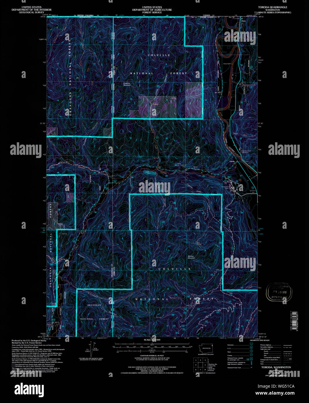 USGS Topo Map Washington State WA Toroda 244323 1992 24000 Inverted ...