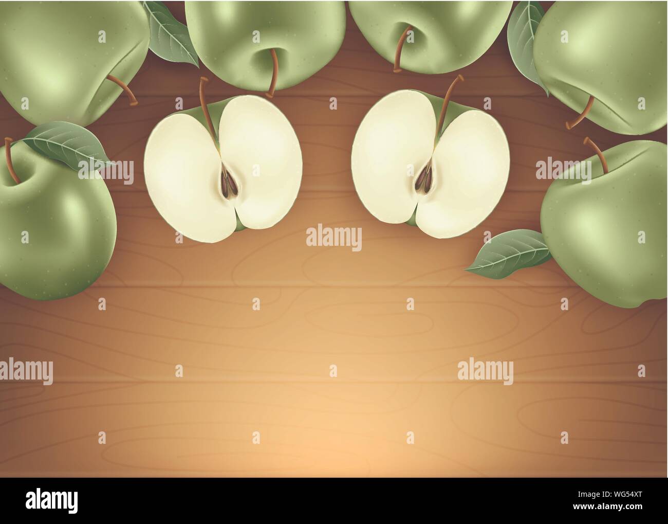 Green Fresh Apples Ripe Fruit 3D Realistic Banner with Leaves and Space ...