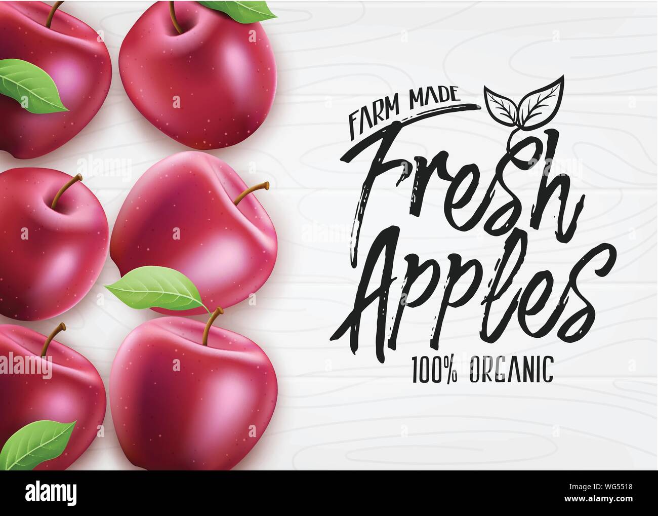 Red Fresh Apples Farm Made Organic 3D Realistic Banner Top View on ...