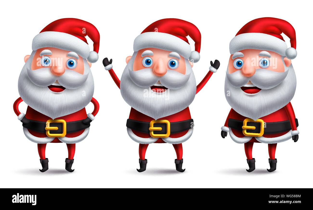 Santa claus vector characters set happy smiling and talking with hand ...