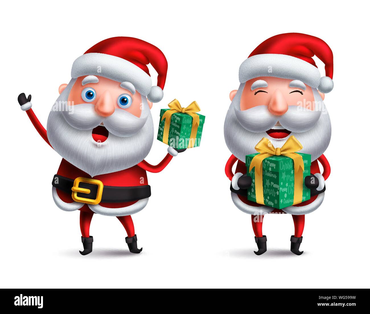 Santa claus vector character set holding and giving christmas gift with ...