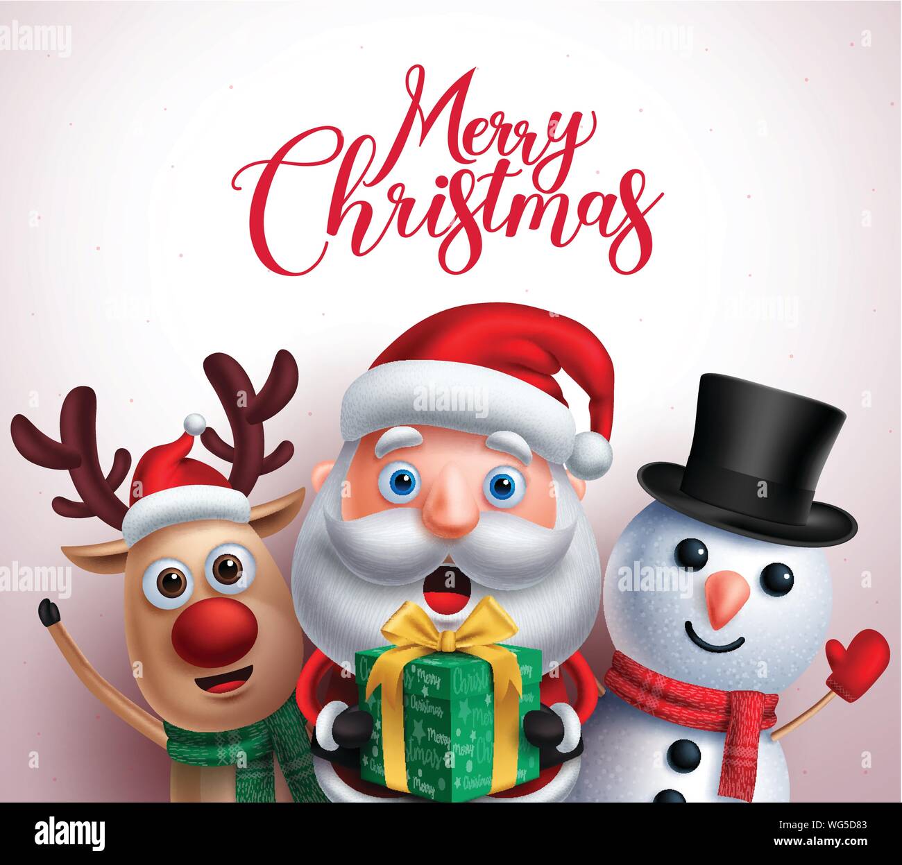 Christmas characters like santa claus,reindeer and snowman holding gift ...