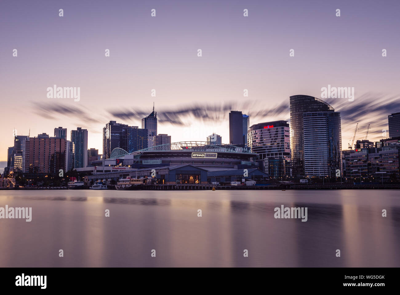 Docklands skyline long exposure at dawn Stock Photo - Alamy