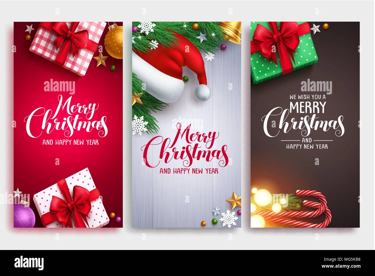 Christmas vector poster design set with colorful elements and merry ...