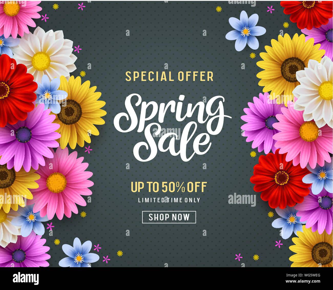 Spring sale and special offer vector banner background with colorful ...