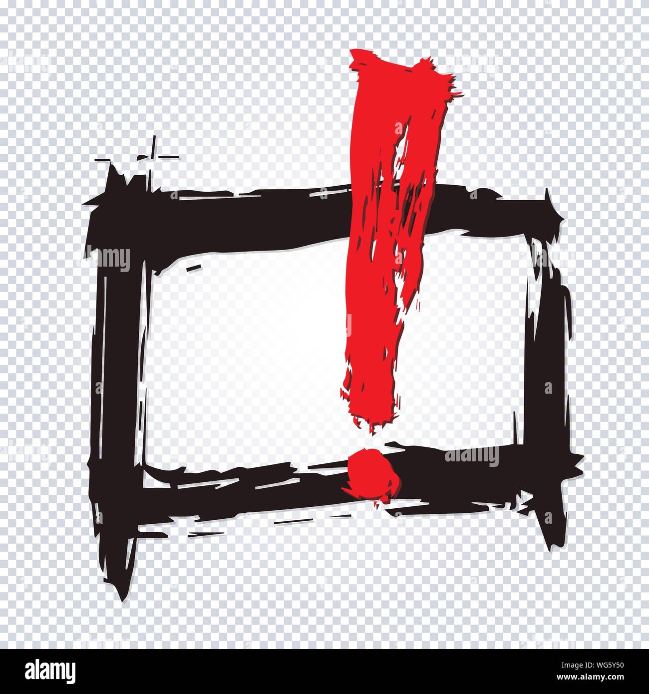 Hand drawn doodle exclamation mark and grunge frame on a transparent ...
