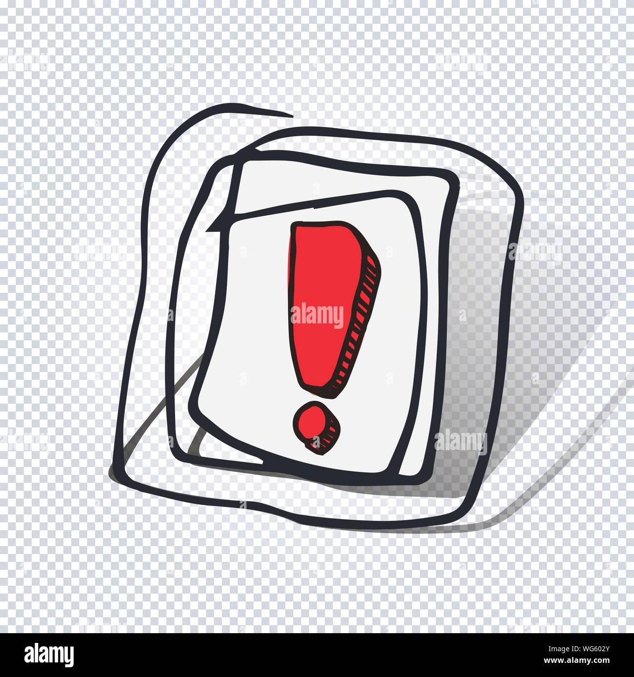 Cartoon exclamation mark with square frame on a transparent background ...